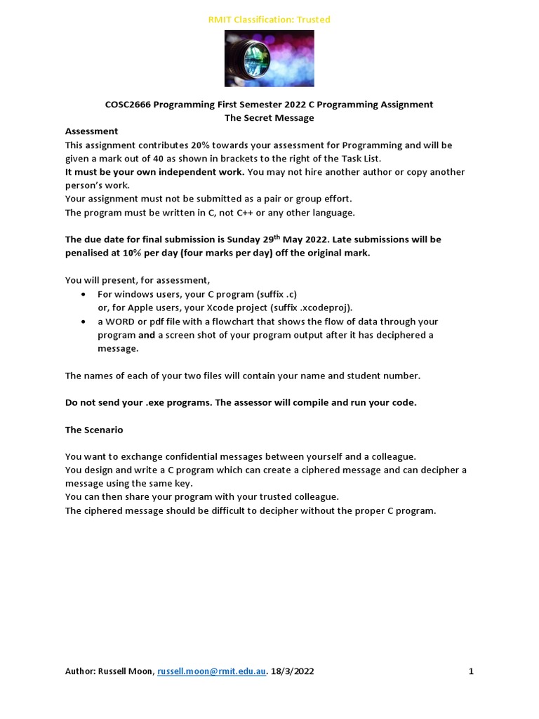C Programming Assignment: Secret Message | PDF | Computer Program ...
