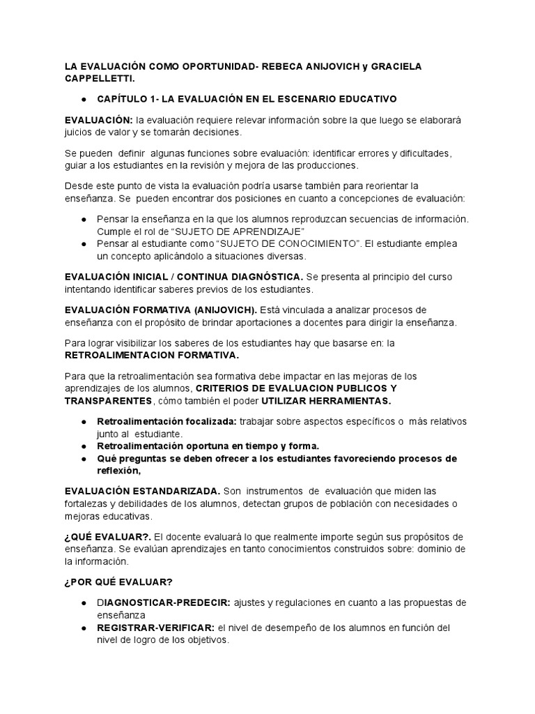 LA EVALUACIÓN COMO OPORTUNIDAD - REBECA ANIJOVICH y GRACIELA ...