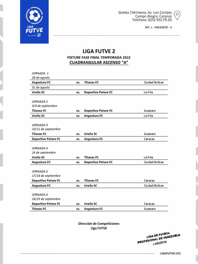 LIGA FUTVE 2 - FIXTURE REPROGRAMADO 2022 Fase Final Ascenso A y B - 27 ...