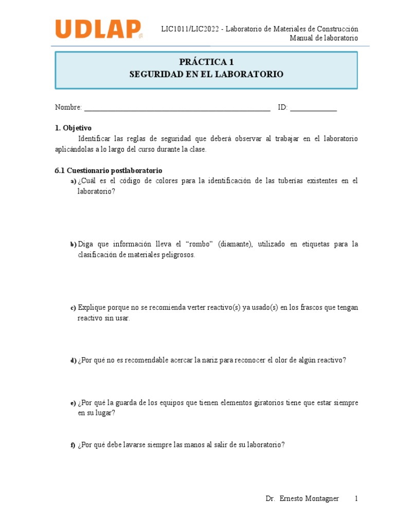 Practica 1 Seguridad en El Laboratorio Hoja de Respuestas | PDF