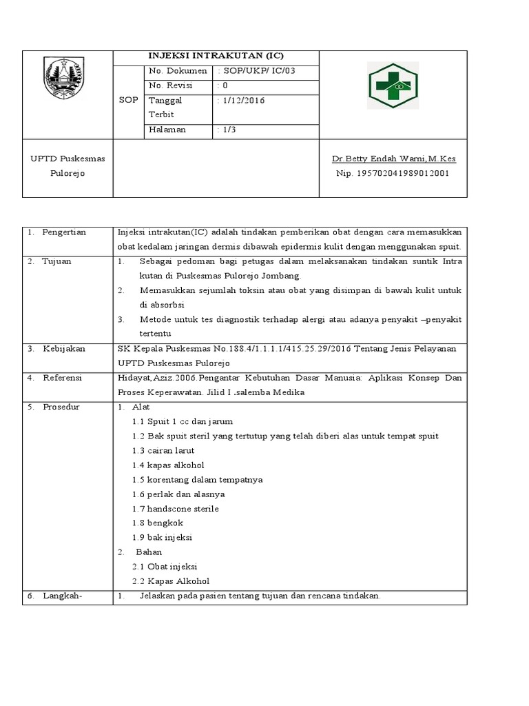 Sop Injeksi Intracutan (Ic) | PDF