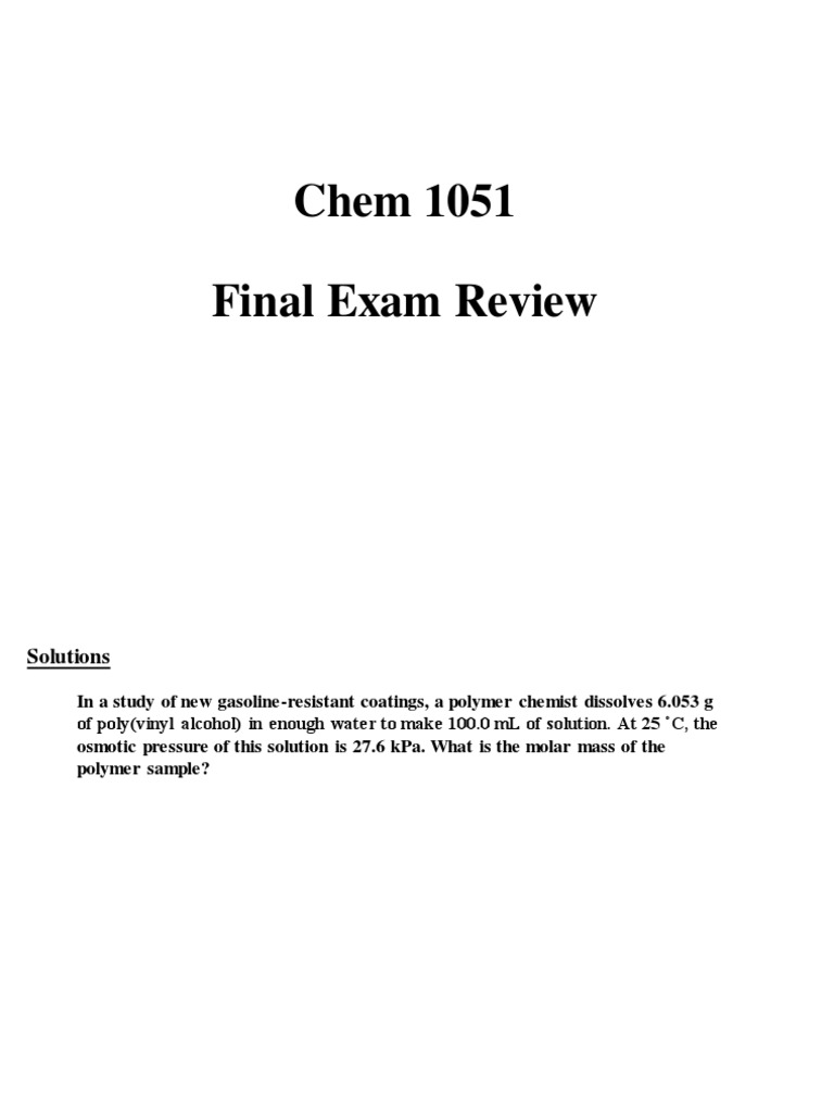 Chem 1051 Final Exam Review Guide | PDF | Chemical Kinetics | Acid