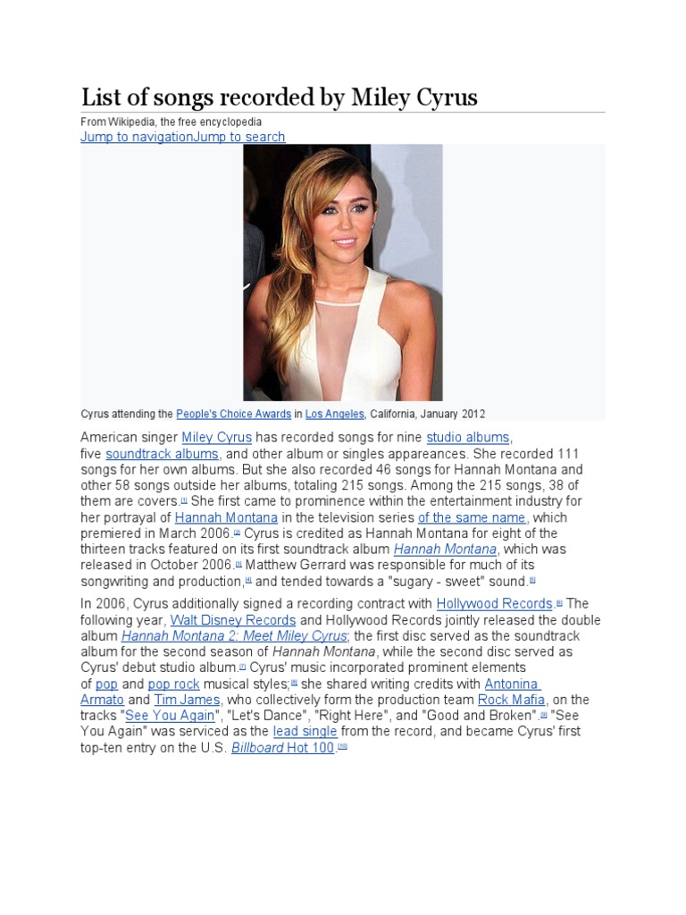 List of Songs Recorded by Miley Cyrus | PDF