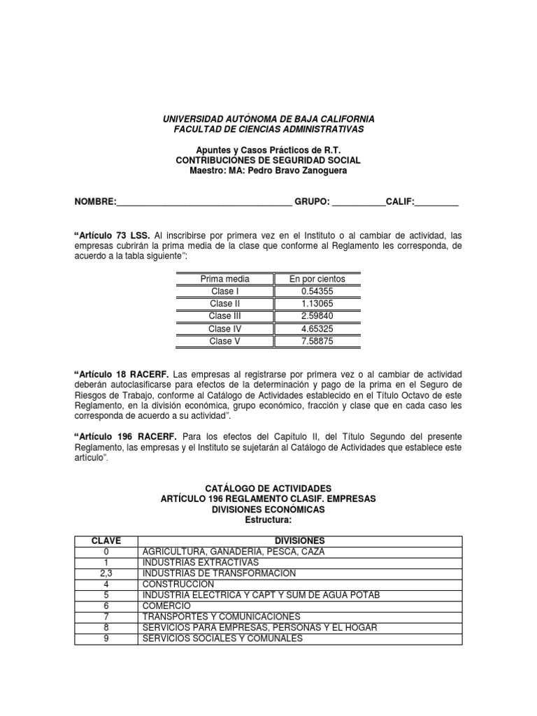 Clasificación de Actividades en RACERF | PDF | Economias