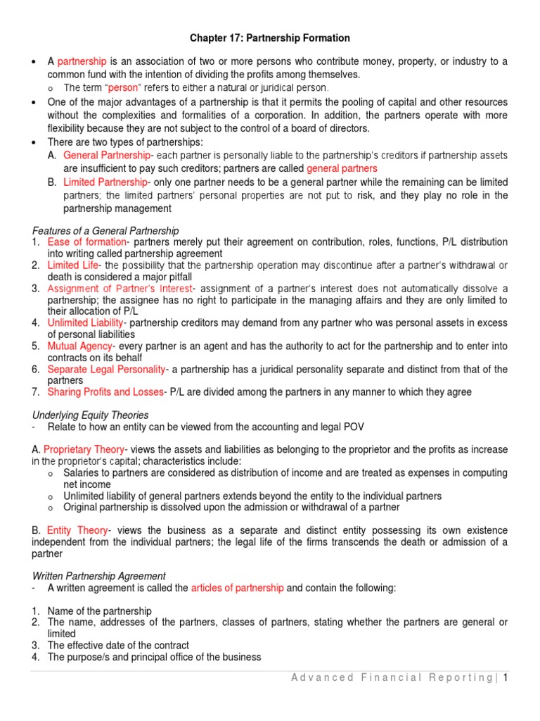 AFAR Partnership Formation | PDF | Partnership | Debits And Credits
