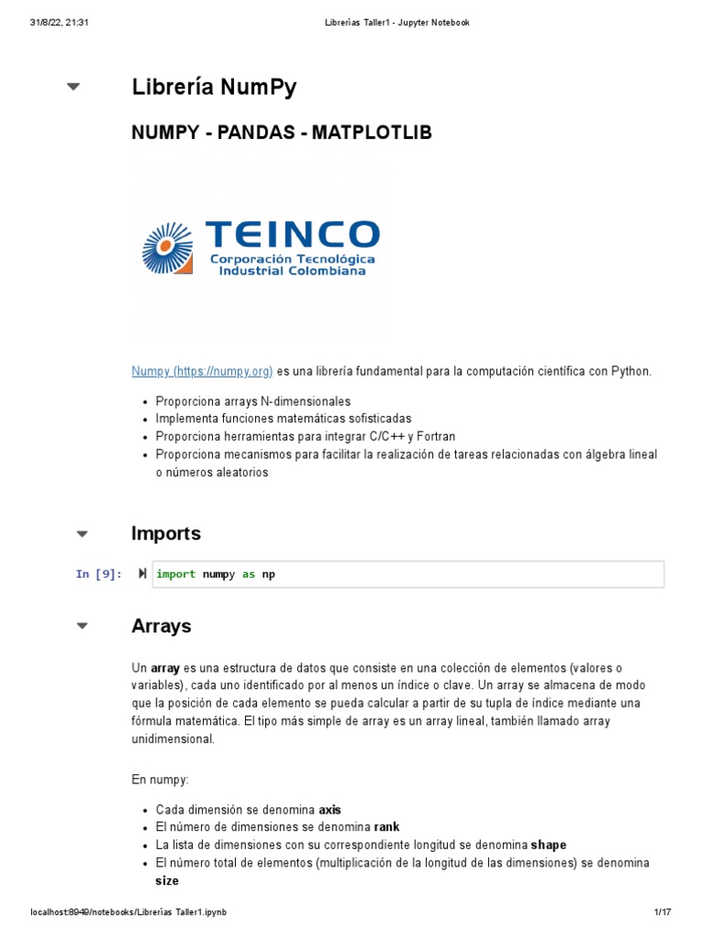 Taller Numpy | PDF | Programación de computadoras | Informática Taller Numpy | PDF | Programación de computadoras | Informática