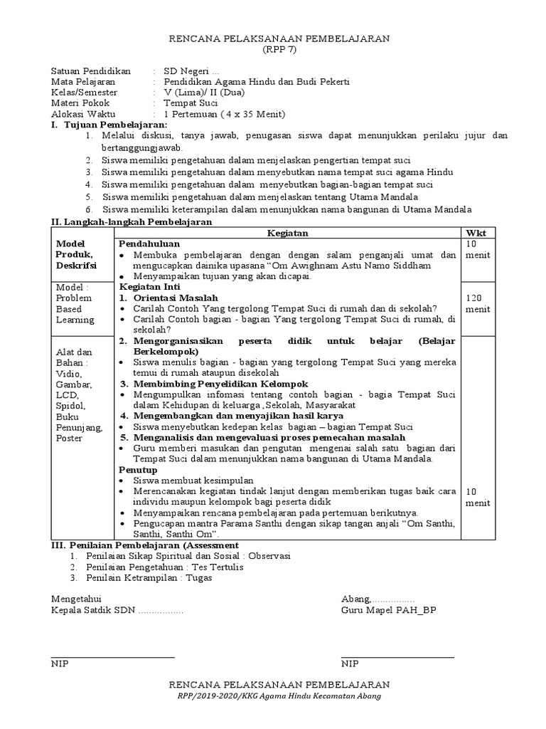 RPP Tempat Suci KLS V | PDF | Karier & Perkembangan | Pengembangan Diri