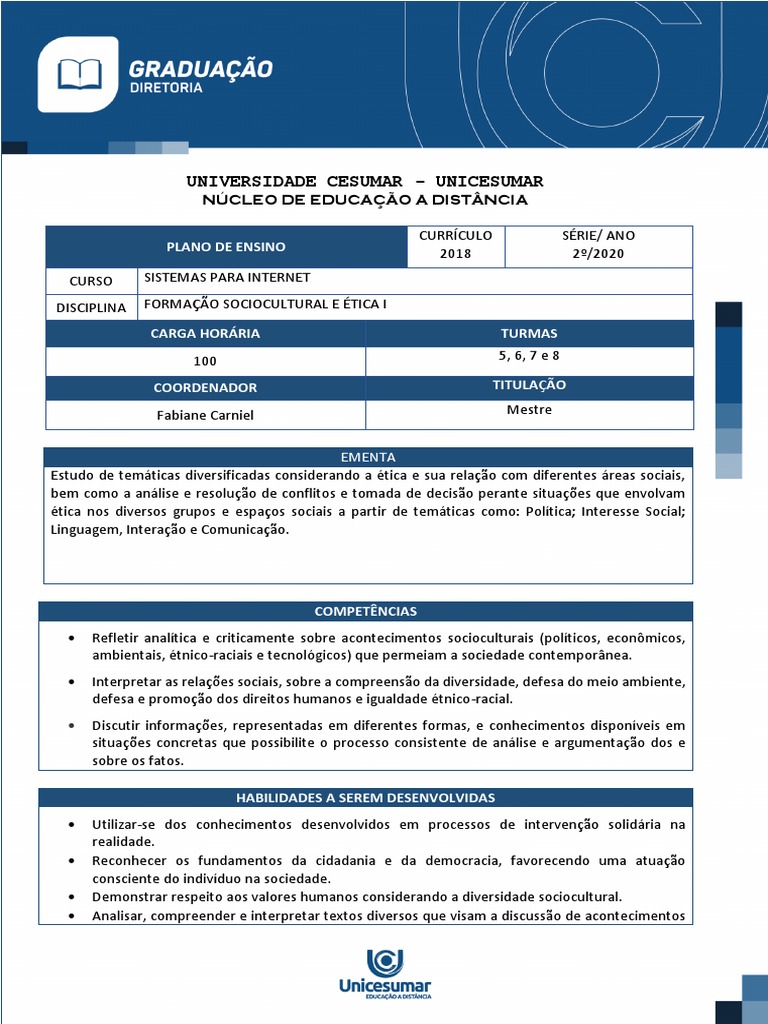 Universidade Cesumar - Unicesumar: Plano de Ensino | PDF | Comunicação