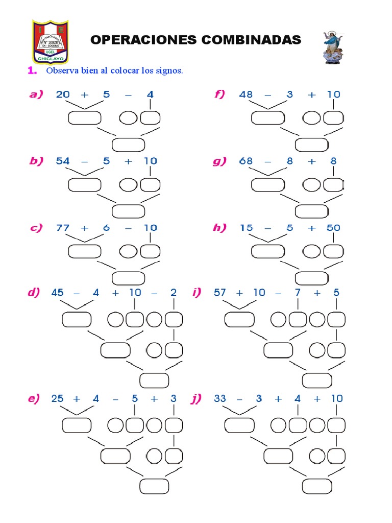 Operaciones Combinadas de Suma y Resta para Primer Grado de Primaria | PDF
