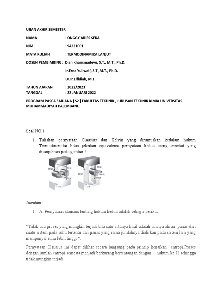 Ujian Akhir Termodinamika Lanjut S2 | PDF | Sains & Matematika | Teknologi & Rekayasa