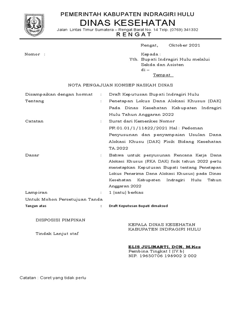 Nota Pengajuan Konsep Dinas | PDF