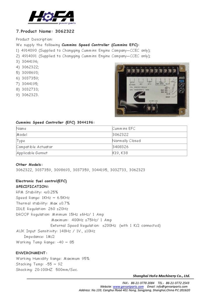Governor 3062322 Data Sheet | PDF | Power Supply | Electrical Components