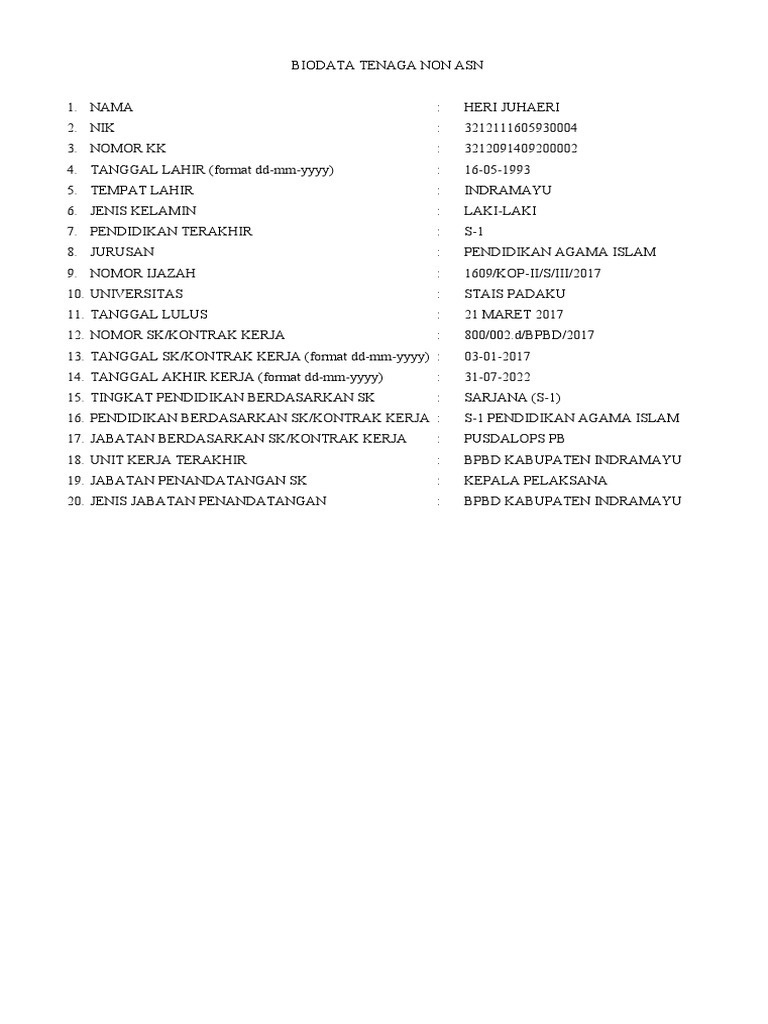 Form Biodata Heri | PDF