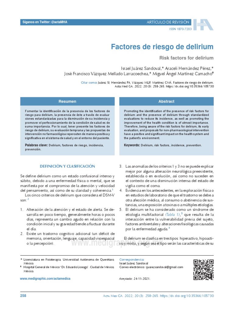 19.1 Factores de Riesgo de Delirium | Descargar gratis PDF | Benzodiazepinas | Medicina CLINICA