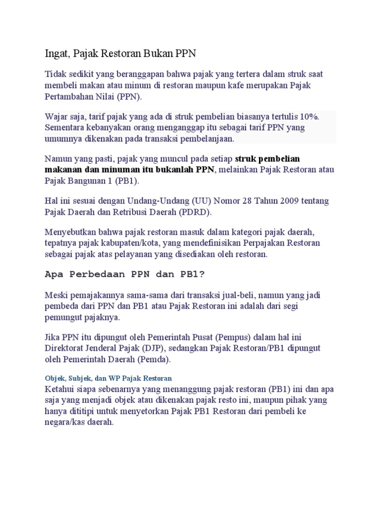 Pajak Restoran PB1 | PDF