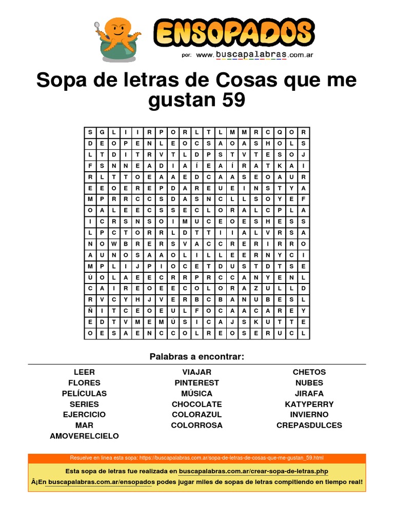 Sopa de Letras de Cosas Que Me Gustan - 59 | PDF