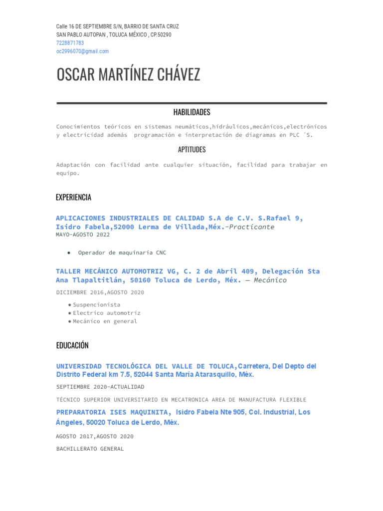 Oscar Martínez Chávez CV | PDF
