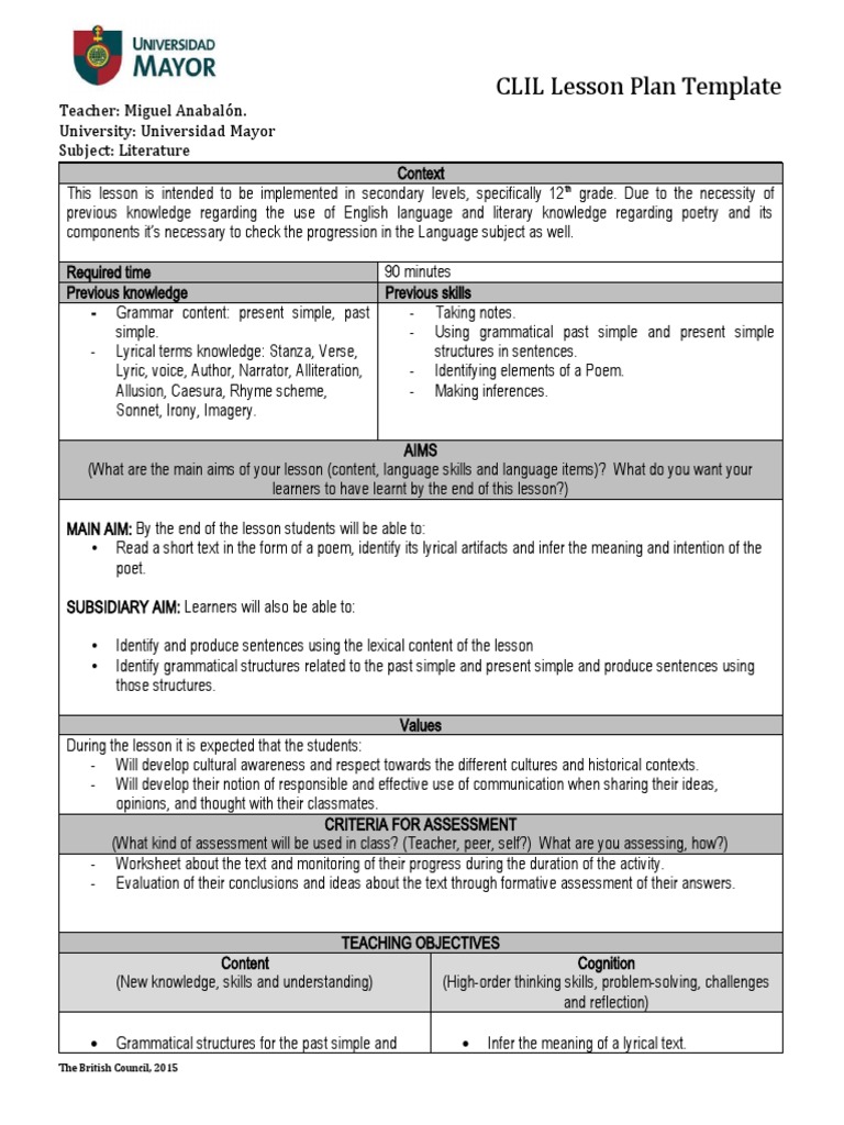 CLIL Lesson Plan for Poetry Analysis | PDF | Lesson Plan | Poetry