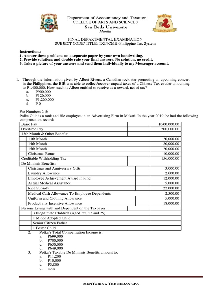 Ama Aia - Tax01-Final Exam-Casilla 2nd Sem Ay 2021-2022 | PDF | Taxes ...