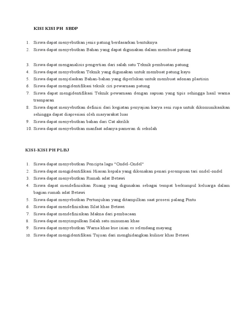 Kisi Kisi PH PLBJ Dan SBDP | PDF