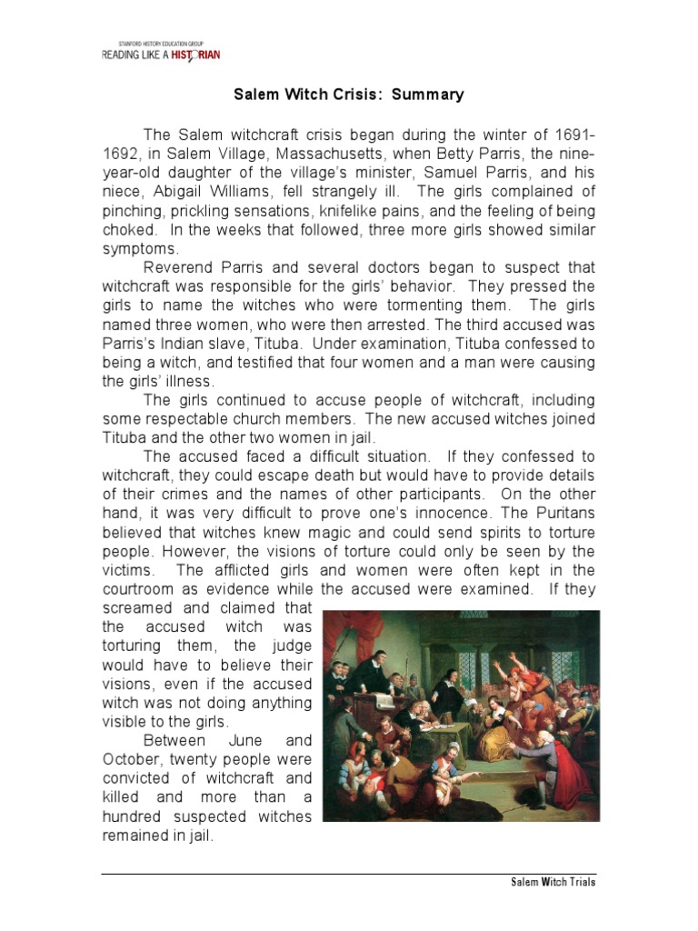 Primary Sources of the Salem Witch Trials | PDF | Witch Trials | Witch ...