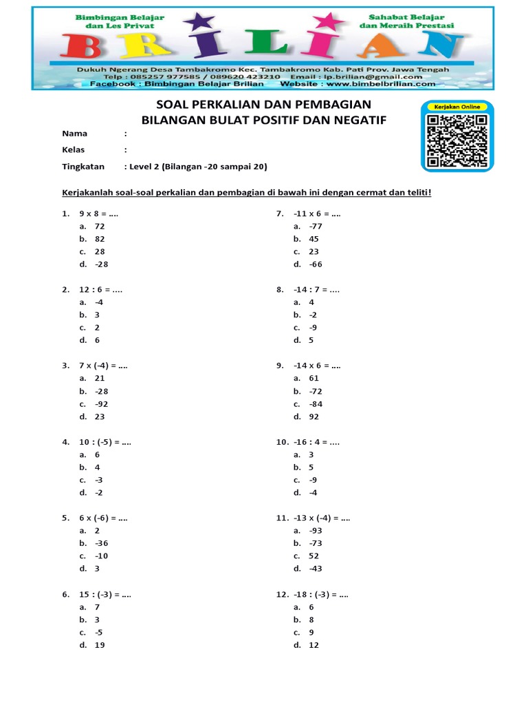 Soal Perkalian dan Pembagian Bilangan Bulat | PDF