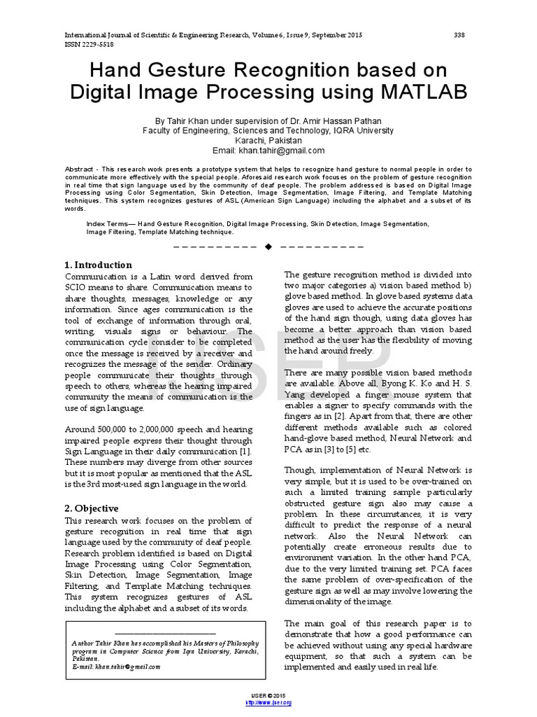 Hand Gesture Recognition Based On Digital Image Processing Using Matlab Pdf Color Vision