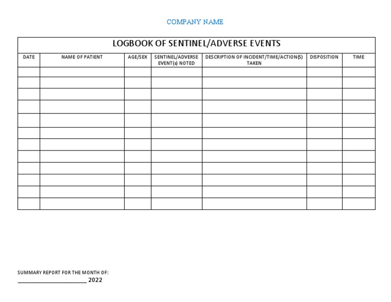 Logbook of Sentinel - Adverse Events | PDF