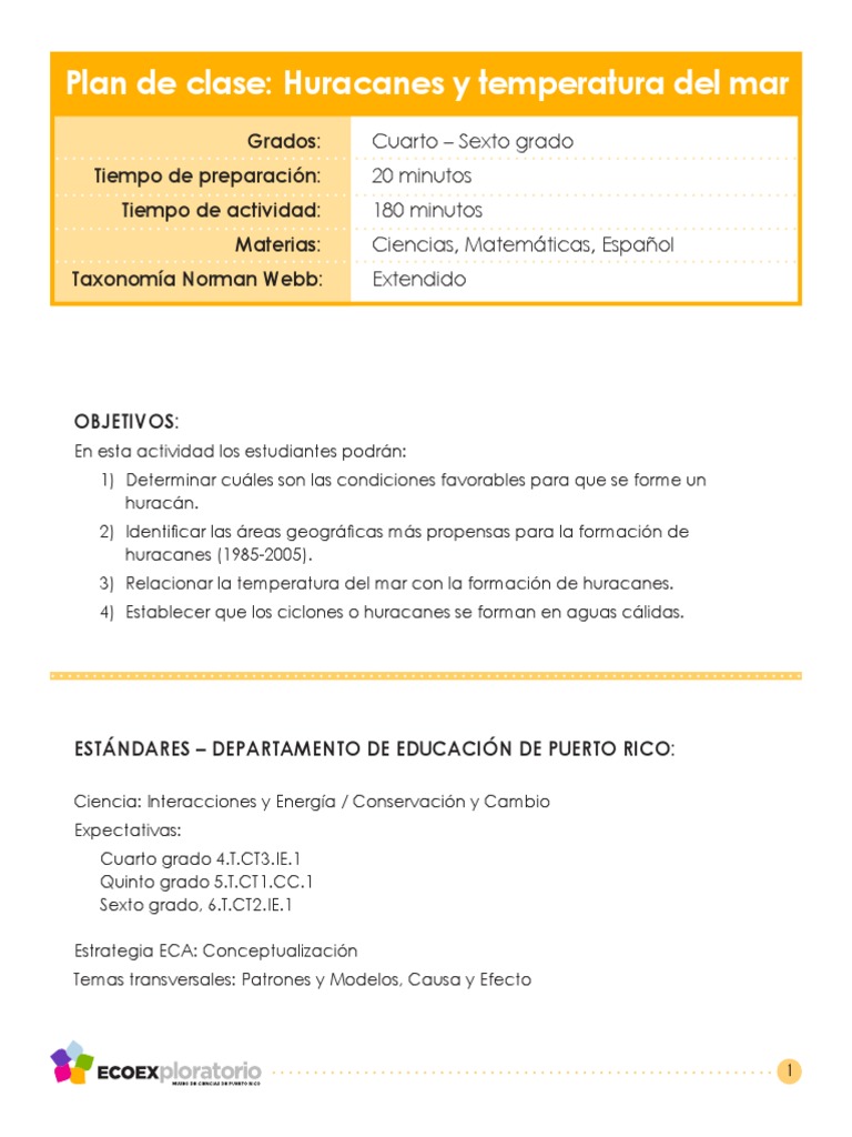 8 Anejo 1 Huracanes Plan Clase | Descargar gratis PDF | Ciclones tropicales | Geografía Física