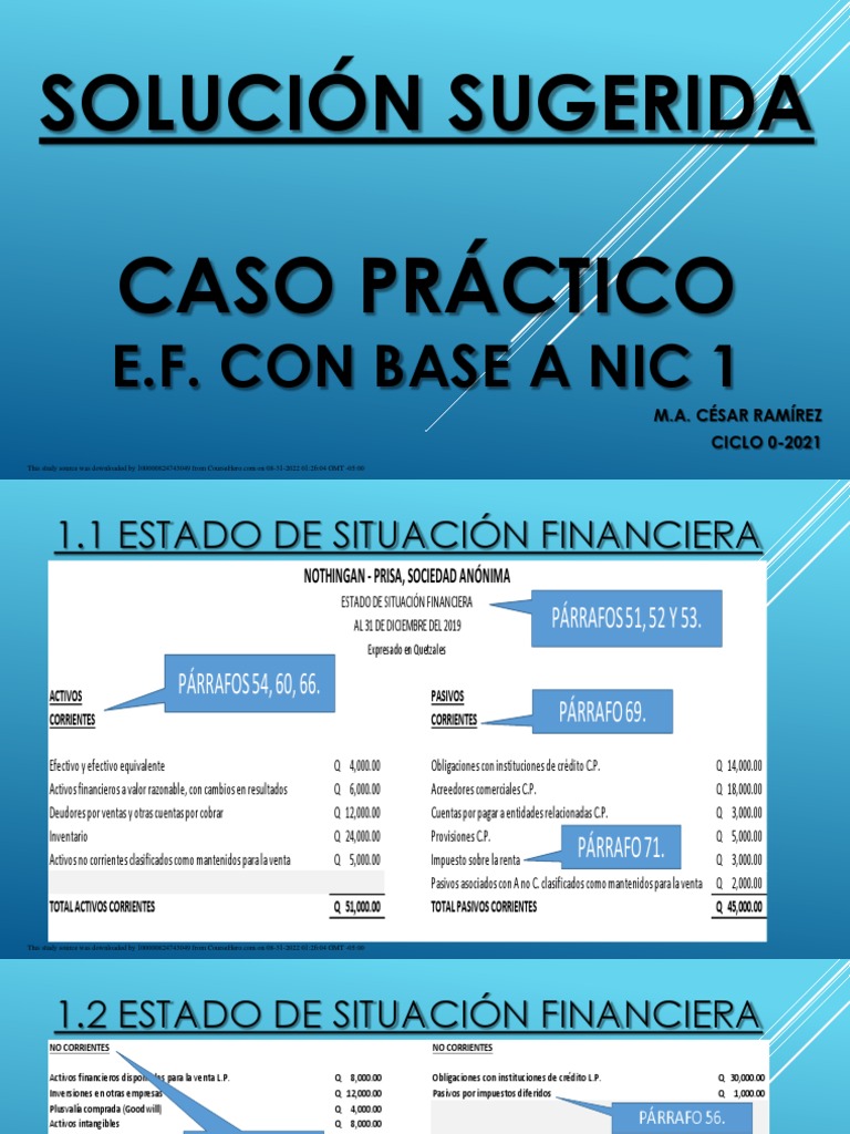 Caso Estados Financieros Presentaci N de E.F. Con Base A Nic 1 PDF | PDF | Impuestos | Dinero