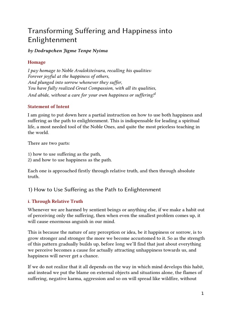Transforming Suffering and Happiness - TAUGHT | PDF | Suffering | Happiness