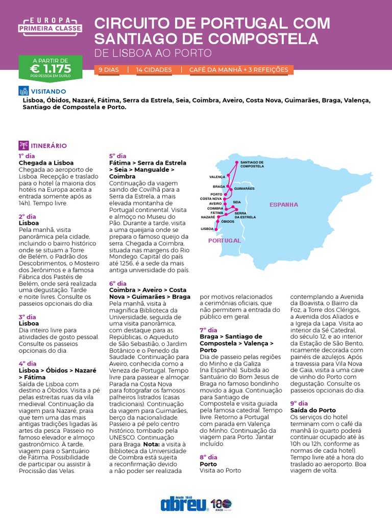 Roteiro Circuito de Portugal Com Santiago de Compostela | PDF | Porto | Lisboa