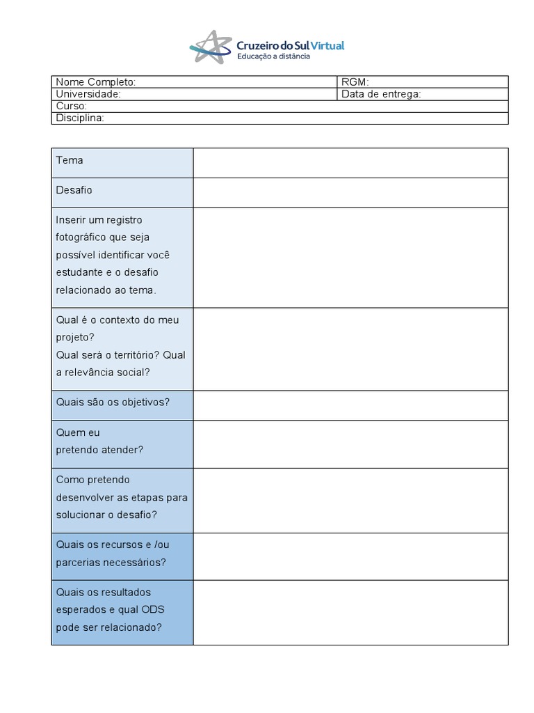 Fomulário de Entrega Do Projeto | PDF