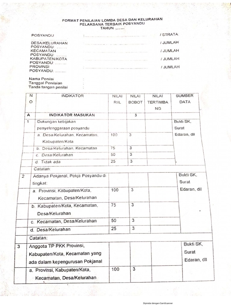 Format Penilaian Lomba Posyandu | PDF