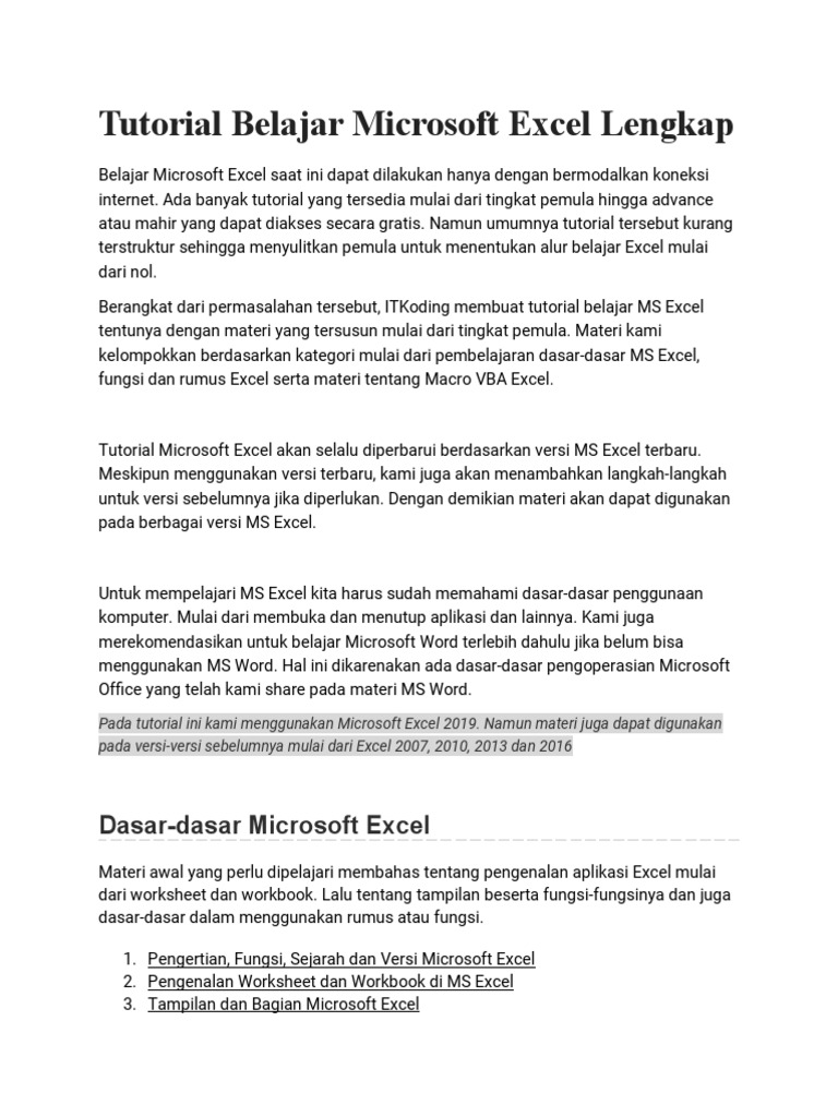 Tutorial Belajar Microsoft Excel Lengkap | PDF Tutorial Belajar Microsoft Excel Lengkap | PDF