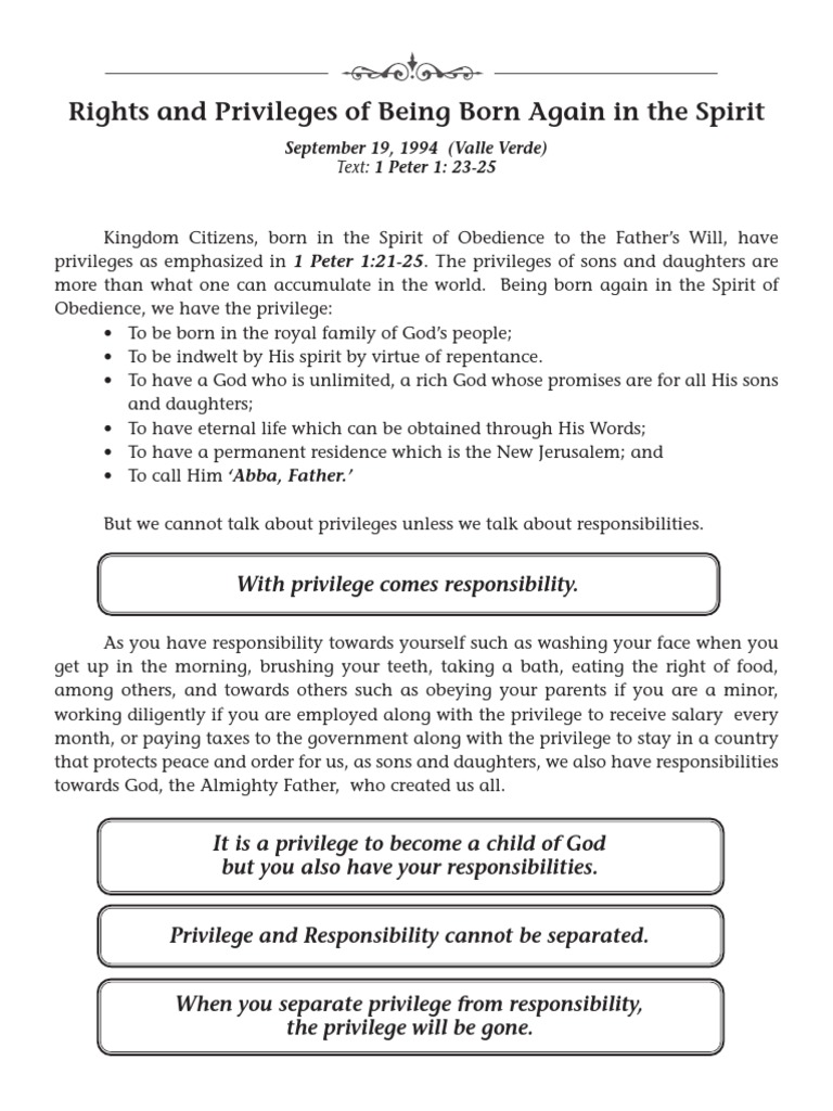 Privileges and Responsibilities | PDF | Born Again | God