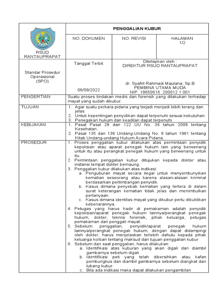 SOP Penggalian Kubur | PDF