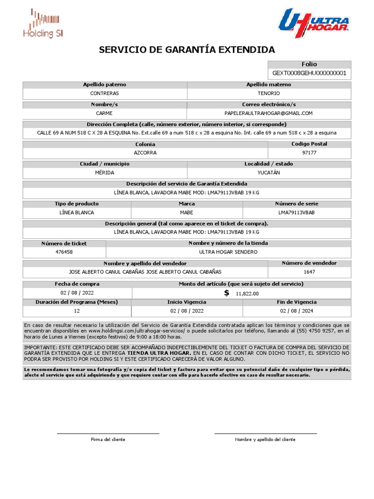 Garantía Extendida Lavadora MABE 19 KG | PDF | Daños y perjuicios ...