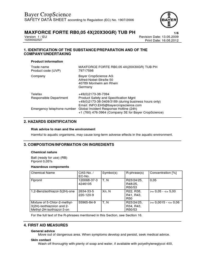 Maxforce Forte Safety Data Sheet | PDF | Toxicity | Carbon Dioxide