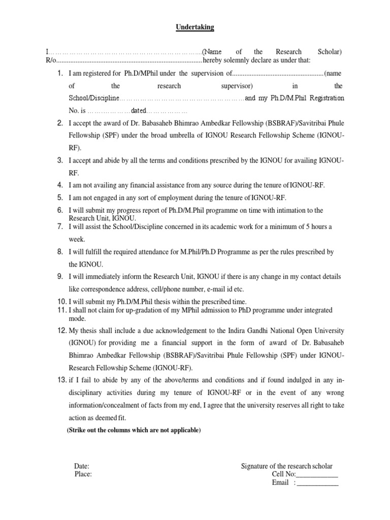 Undertaking Format - B-1 | PDF | Doctor Of Philosophy | Thesis