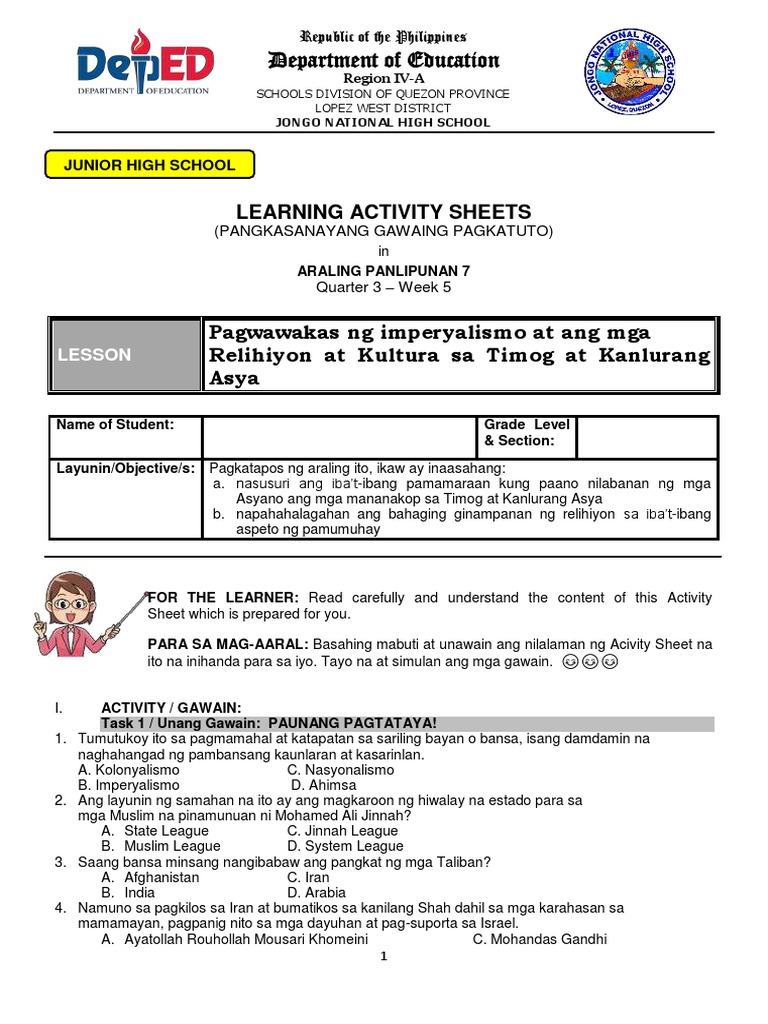 LEARNING ACTIVITY SHEETS w5 | PDF