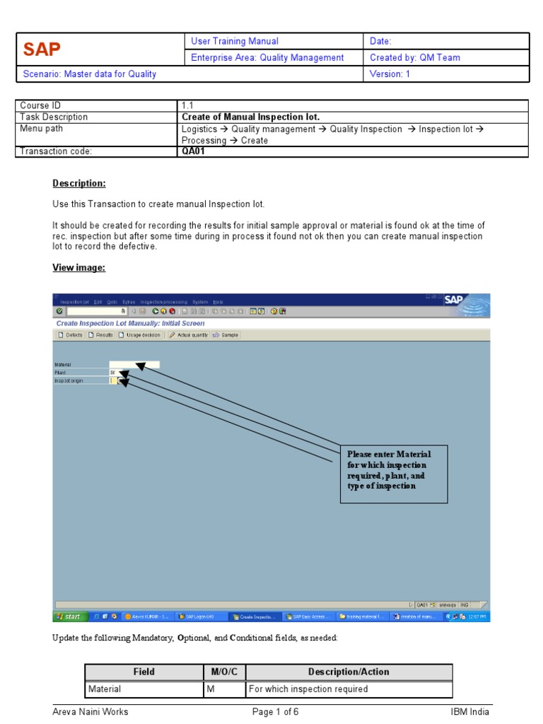 Create Manual Inspection Lot in SAP | PDF | Information Technology ...