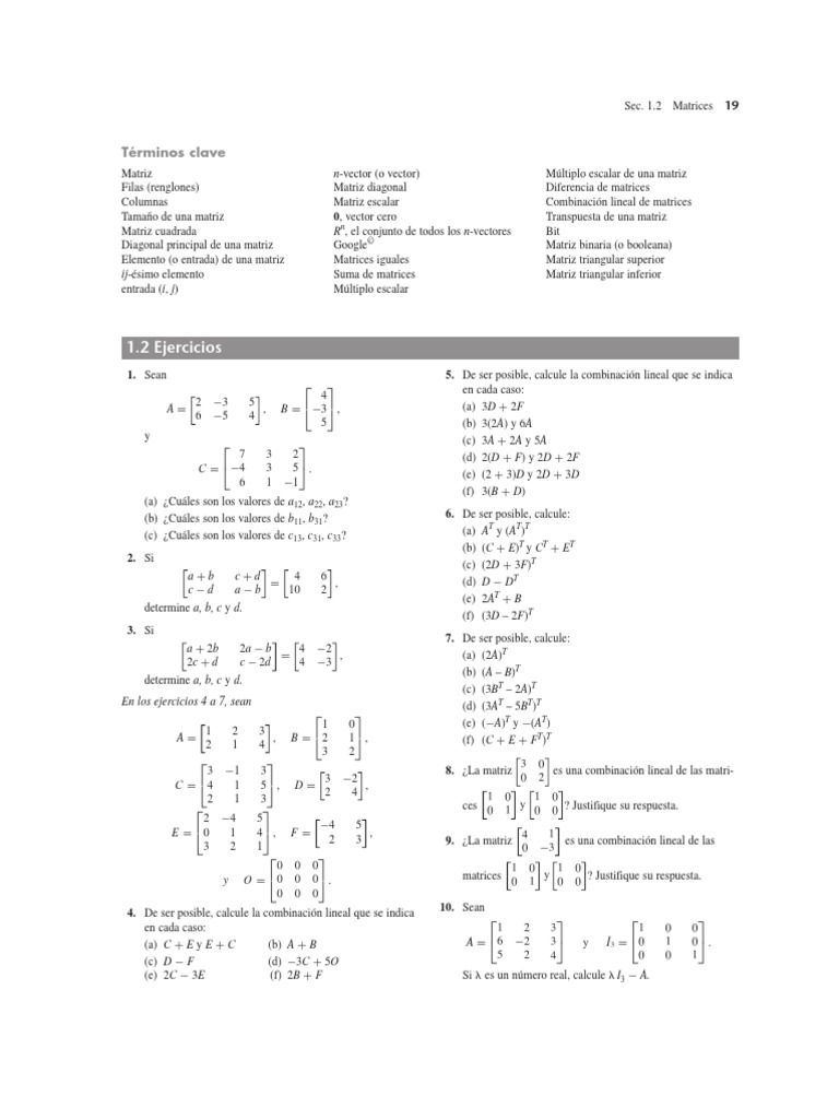 1.2 Ejercicios | PDF | Matriz (Matemáticas) | Análisis funcional