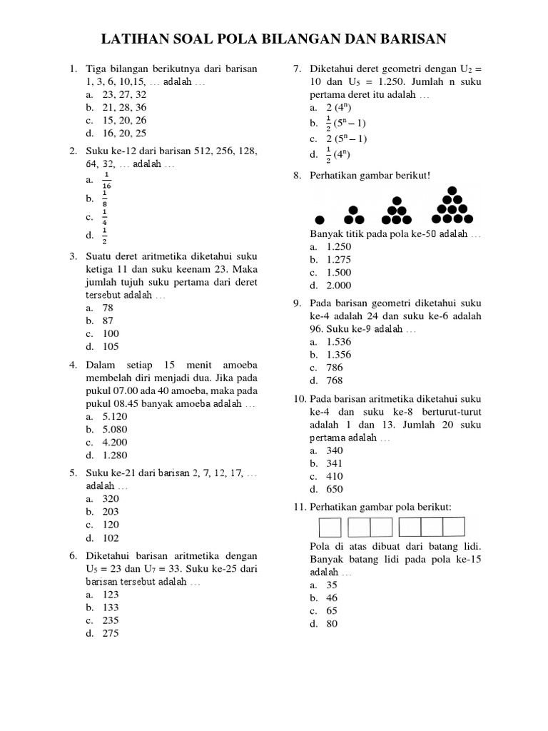 Latihan Soal Pola Bilangan | PDF | Metode & Bahan Ajar