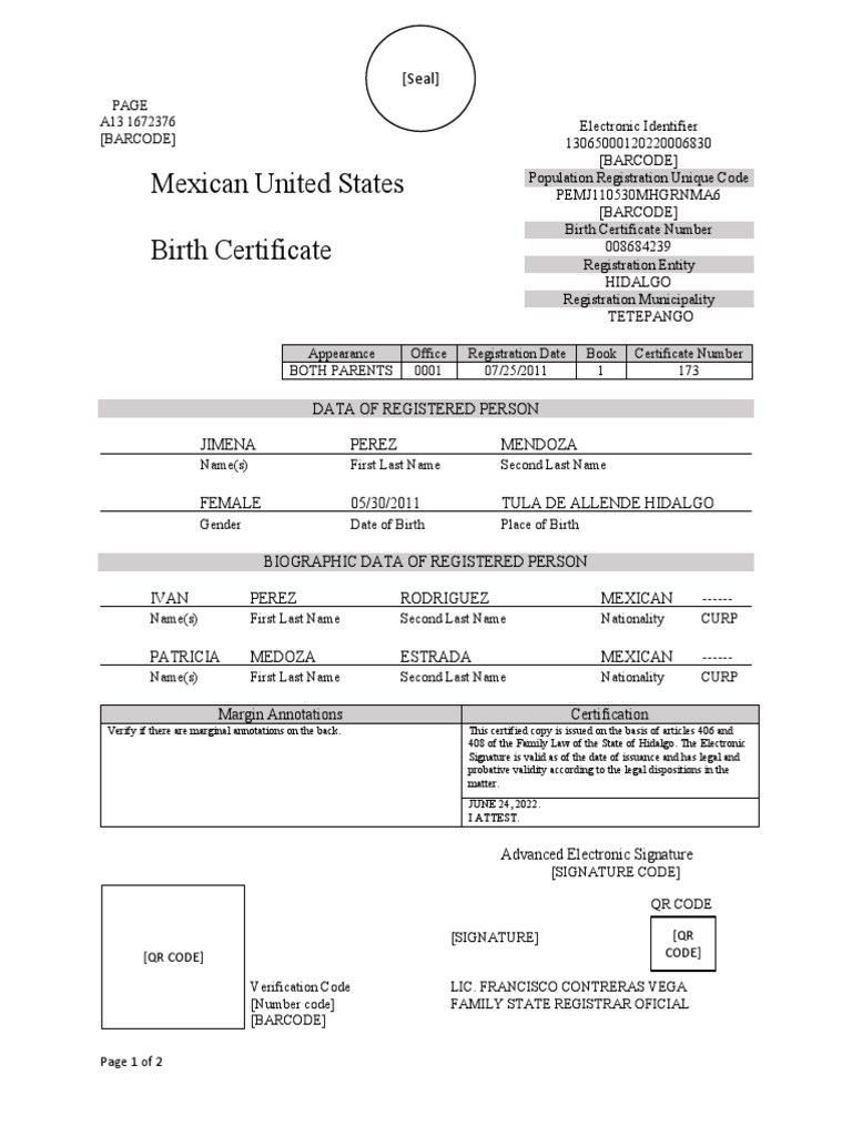 Jimena Birth Certificate English Translation | PDF | Birth Certificate ...