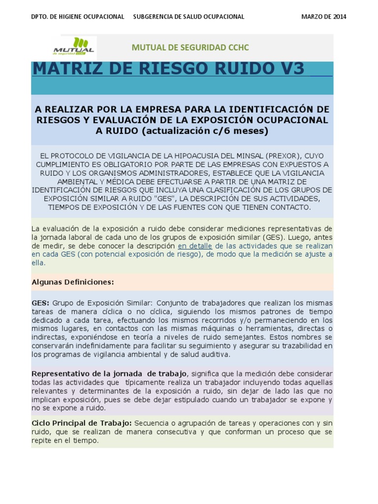 Matriz Ruido Prexor | PDF | Seguridad y salud ocupacional | Higiene ...