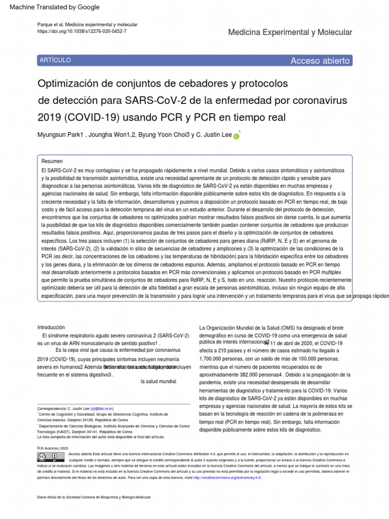 Grupo 1 - Park 2020 - Covid 2019 PCR-1 - 220328 - 214020 | PDF | Reacción en cadena de la ...