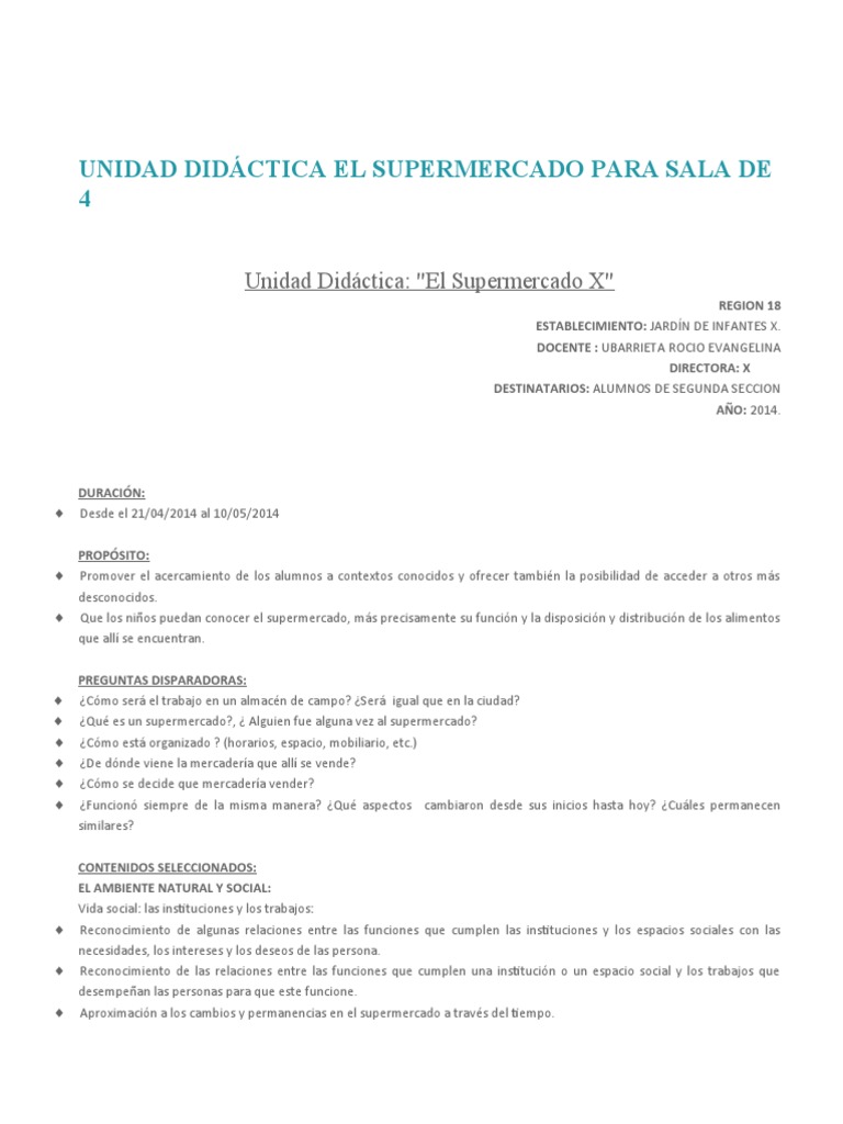 Unidad Didáctica El Supermercado para Sala de 4 | PDF | Supermercado ...