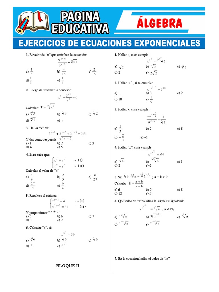 Ejercicios de Ecuaciones Exponenciales Pagina Educativa | PDF | Ecuaciones