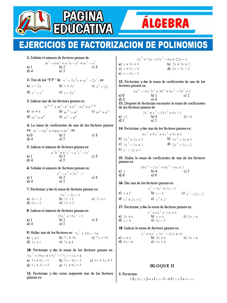 Ejercicios de Factorizacion de Polinomios Pagina Educativa | PDF | Factorización | Álgebra abstracta